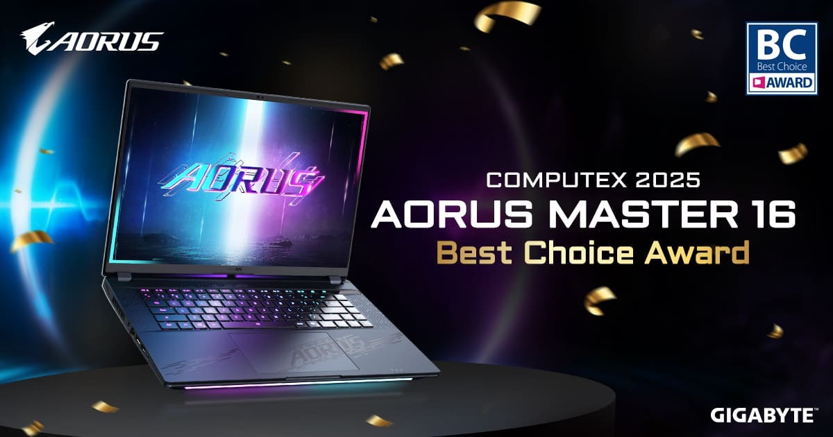 GIGABYTE AORUS MASTER 16 AI PC Wins COMPUTEX 2025 Best Choice Award for Industry-Leading Innovation